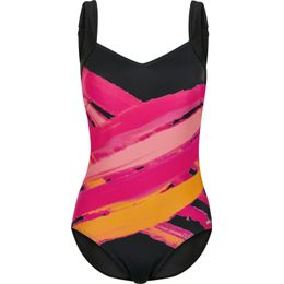 feel good Damen Badeanzug mit effektvollem Dessin schwarz-orange Gr&ouml;&szlig;e 46C