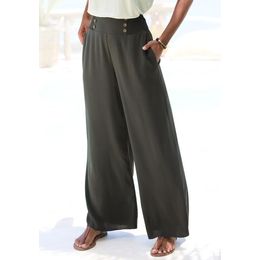 Lascana Palazzohose 'mit weitem Bein und Zierkn&ouml;pfen' beige Gr. 38 f&uuml;r Damen. Mit Zierkn&ouml;pfe. Figurumspielend. Nachhaltig.