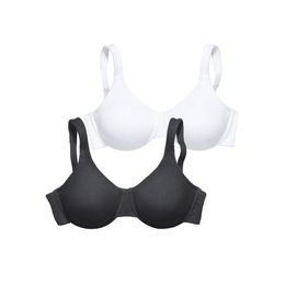 PETITE FLEUR BY LASCANA Minimizer-BH schwarz+wei&szlig; Gr. 100E. Mit B&uuml;gel. Nachhaltig.
