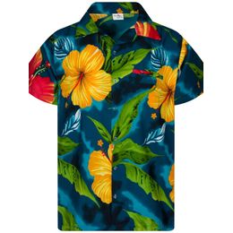 King Kameha Shirt 'Big Flower' male size S Petrol