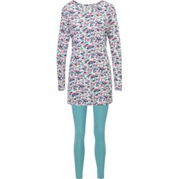 w&auml;schepur Damen Schlafanzug ecru-ozean-bedruckt Gr&ouml;&szlig;e 36/38