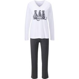 w&auml;schepur Damen Schlafanzug mit Katzen-Motiv schwarz-wei&szlig;-bedruckt Gr&ouml;&szlig;e 36/38