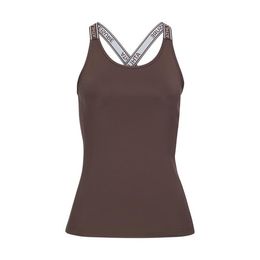 active by Lascana LASCANA ACTIVE Sporttop braun Gr. M (40/42) f&uuml;r Damen. Tiefer Rundhals und Schriftzug. Figurbetont