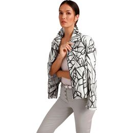 CREATION L PREMIUM Damen Jeansjacke im Bl&auml;tterdessin wei&szlig;-schwarz-bedruckt Gr&ouml;&szlig;e 36
