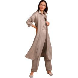 CREATION L PREMIUM Damen Longbluse mit hohen Seitenschlitzen sesam Gr&ouml;&szlig;e 48