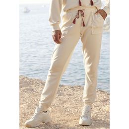 Vivance Sweathose beige Gr. 36/38 f&uuml;r Damen. Mit Quasten. L&auml;ssig Geschnitten. Nachhaltig.