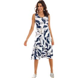 feel good Damen Sommerkleid mit Rundhals-Ausschnitt wei&szlig;-bedruckt Gr&ouml;&szlig;e 36/38