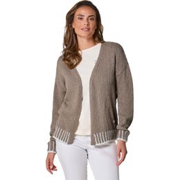 CREATION L PREMIUM Damen Strickjacke mit Kontrast-Streifen taupe Gr&ouml;&szlig;e 46