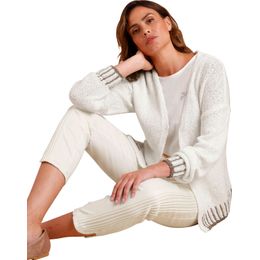 CREATION L PREMIUM Damen Strickjacke mit Kontrast-Streifen ecru Gr&ouml;&szlig;e 44