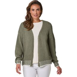 CREATION L PREMIUM Damen Strickjacke mit Kontrast-Streifen khaki Gr&ouml;&szlig;e 42