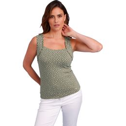 CREATION L PREMIUM Damen Modal-Baumwoll-Shirttop khaki-wei&szlig;-getupft Gr&ouml;&szlig;e 36