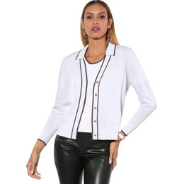 Damen Twin-Set in geschmeidiger Feinstrick-Qualit&auml;t ecru-schoko Gr&ouml;&szlig;e 48