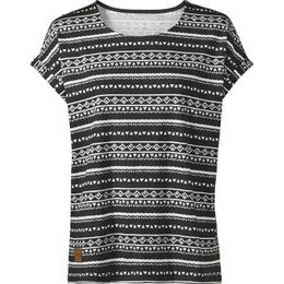 CR&Eacute;ATION L Damen Print-Shirt mit Rundhals-Ausschnitt schwarz-ecru-bedruckt Gr&ouml;&szlig;e 38