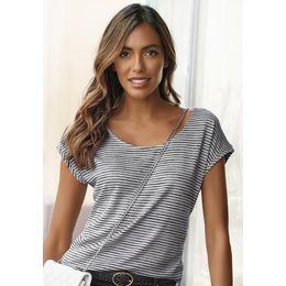 Vivance Kurzarmshirt 'mit Melange-Streifen' blau Gr. 32/34 f&uuml;r Damen. Mit Rundhals. Basic