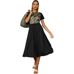 CR&Eacute;ATION L Damen Webkleid mit Rei&szlig;verschluss hinten khaki-graphit-gestreift Gr&ouml;&szlig;e 38