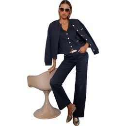 CR&Eacute;ATION L Damen Jeansweste mit Zierspange dark blue-ros&eacute;goldfarben-gestreift Gr&ouml;&szlig;e 42