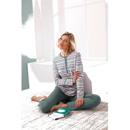 w&auml;schepur Damen Schlafanzug mit buntem Ringel-Dessin jade-kalkmint-geringelt Gr&ouml;&szlig;e 36/38