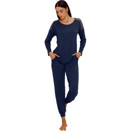 w&auml;schepur Damen Schlafanzug mit Spitze marine Gr&ouml;&szlig;e 40/42