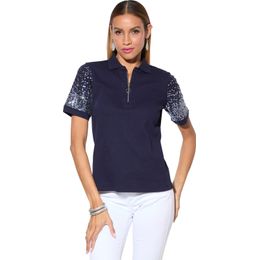 CR&Eacute;ATION L Damen Poloshirt mit Pailletten-Dekor marine Gr&ouml;&szlig;e 40