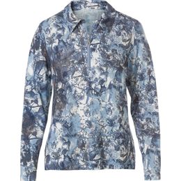 CR&Eacute;ATION L Damen Poloshirt mit Rei&szlig;verschluss eisblau-marine-bedruckt Gr&ouml;&szlig;e 40