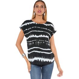 CR&Eacute;ATION L Damen Druckbluse mit Rundhals-Ausschnitt schwarz-wei&szlig;-bedruckt Gr&ouml;&szlig;e 40