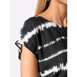 CR&Eacute;ATION L Damen Druckbluse mit Rundhals-Ausschnitt schwarz-wei&szlig;-bedruckt Gr&ouml;&szlig;e 38
