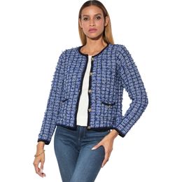 CR&Eacute;ATION L Damen Cardigan in Boucl&eacute;-Optik royalblau-wei&szlig;-gemustert Gr&ouml;&szlig;e 38
