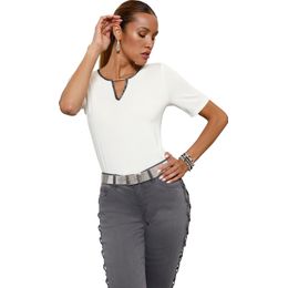 CR&Eacute;ATION L Damen Kurzarmshirt mit Kontrast-Paspeln ecru Gr&ouml;&szlig;e 40