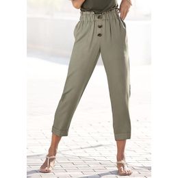 Lascana Paperbag-Hose 'f&uuml;r den Sommer aus luftig-leichtem Stoff' gr&uuml;n Gr. 42 f&uuml;r Damen. Mit Kunststoffkn&ouml;pfe. Figurumspielend. Nachhaltig.