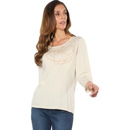 CR&Eacute;ATION L Damen Feinstrickpullover mit Bl&uuml;tenmotiv champagner Gr&ouml;&szlig;e 42