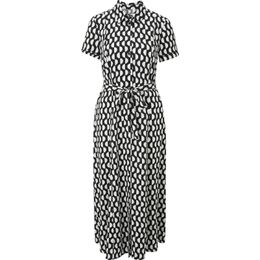 Heine Damen Druckkleid mit Stoffbindeg&uuml;rtel schwarz-ecru Gr&ouml;&szlig;e 40