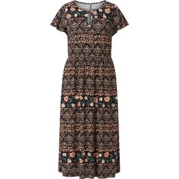 CR&Eacute;ATION L Damen Jerseykleid mit Gummizug auf Taillenh&ouml;he papaya-schwarz-bedruckt Gr&ouml;&szlig;e 38