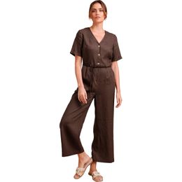 CREATION L PREMIUM Damen Jumpsuit mit weiten Hosenbeinen schoko-meliert Gr&ouml;&szlig;e 44