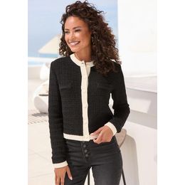 Lascana Strickjacke mehrfarbig Gr. 44/46 f&uuml;r Damen. Mit Rundhals. Figurbetont