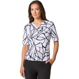 CREATION L PREMIUM Damen V-Shirt mit Schlitz am &Auml;rmel wei&szlig;-schwarz-bedruckt Gr&ouml;&szlig;e 38