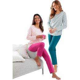 w&auml;schepur Damen Schlafanz&uuml;ge mit Punkte-Dessin ecru-fuchsia + ecru-aquapetrol Gr&ouml;&szlig;e 36/38