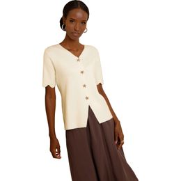 CR&Eacute;ATION L Damen Kurzarmpullover in geschmeidigem Feinstrick champagner Gr&ouml;&szlig;e 38