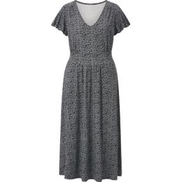 CR&Eacute;ATION L Damen Jerseykleid mit Fl&uuml;gel&auml;rmeln und Smokpartie hinten schwarz-wei&szlig;-bedruckt Gr&ouml;&szlig;e 36