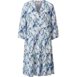 CR&Eacute;ATION L Damen Druckkleid in Stufenform ecru-jeansblau-bedruckt Gr&ouml;&szlig;e 38