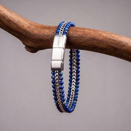 Holzkern Offroad Armband Herren Silber und Lapislazuli