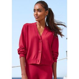 French Connection Strickjacke rot Gr. 36/38 f&uuml;r Damen. Mit tiefer V-Ausschnitt. Figurumspielend