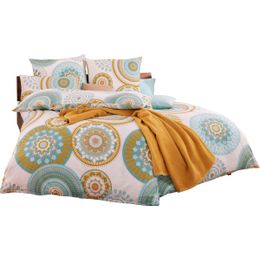 CR&Eacute;ATION L unisex Bettw&auml;sche ecru-jade-bedruckt Gr&ouml;&szlig;e 40x80/135x200 cm