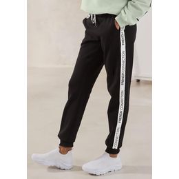 French Connection Sweathose schwarz Gr. 32/34 f&uuml;r Damen. Mit Logodruck, Kontraststreifen, Bindeb&auml;nder, Druck. Bequem. Nachhaltig.