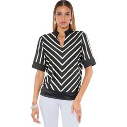 CR&Eacute;ATION L Damen Kurzarmshirt , hinten l&auml;ngsgestreift schwarz-ecru-bedruckt Gr&ouml;&szlig;e 50