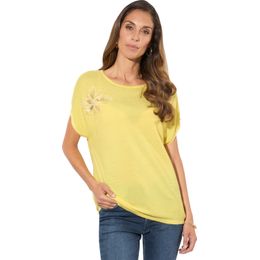 CR&Eacute;ATION L Damen Kurzarmpullover mit Bl&uuml;ten-Applikation zitrone Gr&ouml;&szlig;e 52