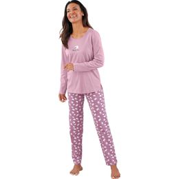 w&auml;schepur Damen Schlafanz&uuml;ge mit Sch&auml;fchen-Print mauve-grau-meliert + violett Gr&ouml;&szlig;e 44/46