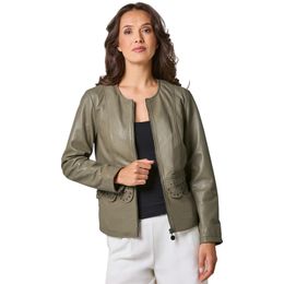 Mainpol Damen Lederblazer mit Spitzen-Optik schlamm Gr&ouml;&szlig;e 40