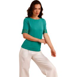CREATION L PREMIUM Damen Kurzarmshirt mit Spitze smaragd Gr&ouml;&szlig;e 42