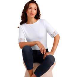 CREATION L PREMIUM Damen Kurzarmshirt mit Spitze wei&szlig; Gr&ouml;&szlig;e 36