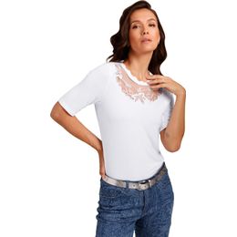 CREATION L PREMIUM Damen Kurzarmshirt mit besticktem Mesh-Einsatz wei&szlig; Gr&ouml;&szlig;e 38